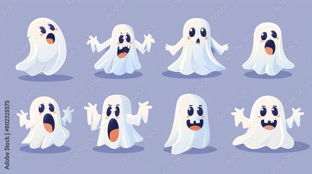 Set of cute funny happy ghosts Childish spooky boo characters for kids ...