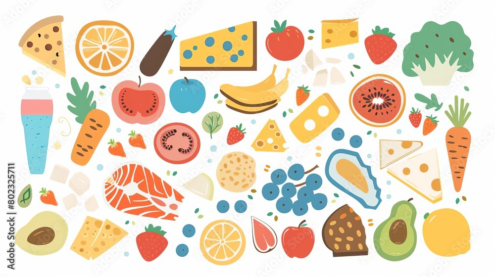 Set Of Healthy Macronutrients Fiber Or Cellulose Proteins Fats And Carbs Or Carbohydrates