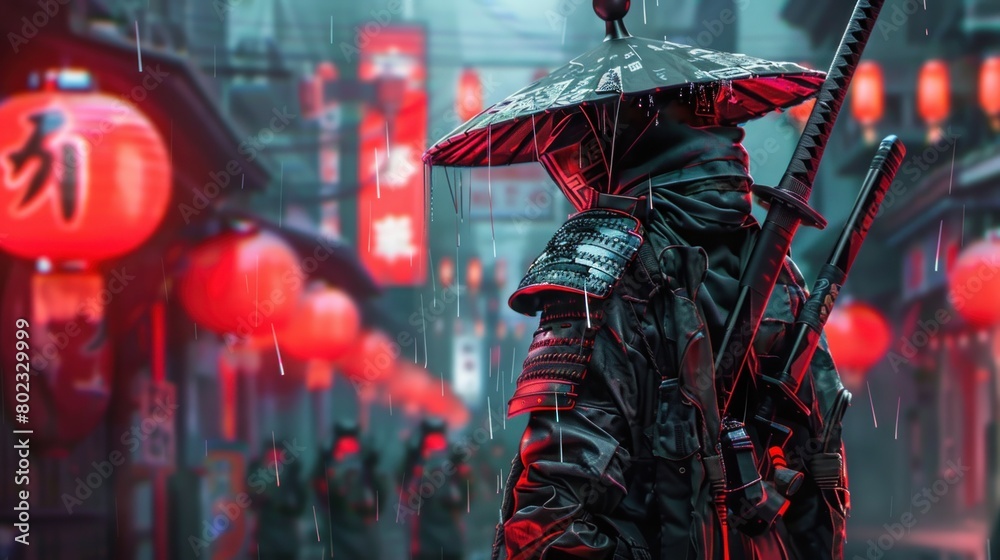 Character of a futuristic cyberpunk traditional samurai Background ...