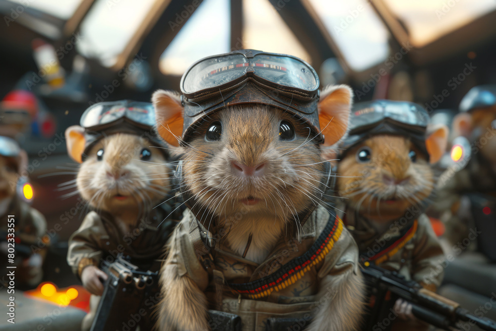 Cute trio of guinea pigs dressed in military attire, complete with ...