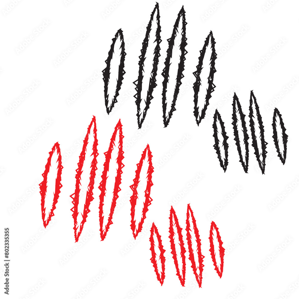 Animal claw scratches and marks. Set. Black and red bloody silhouettes ...