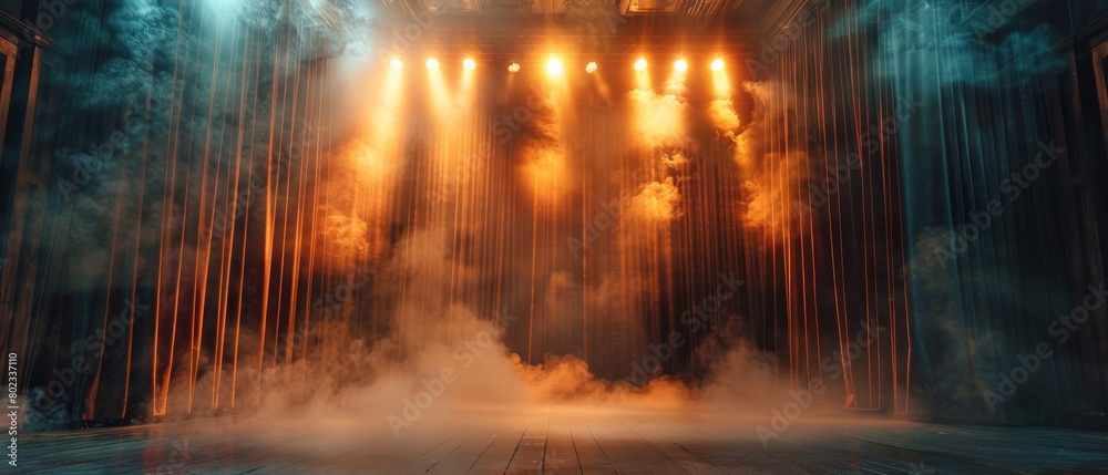 Spotlighted stage with a vintage cinema look featuring dense smoke and ...