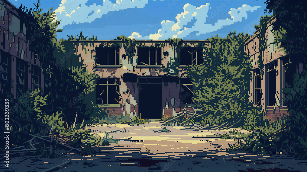 pixel art of abandoned building dungeon background battle scene in RPG ...