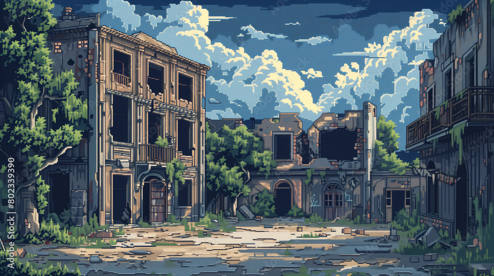 pixel art of abandoned building dungeon background battle scene in RPG ...