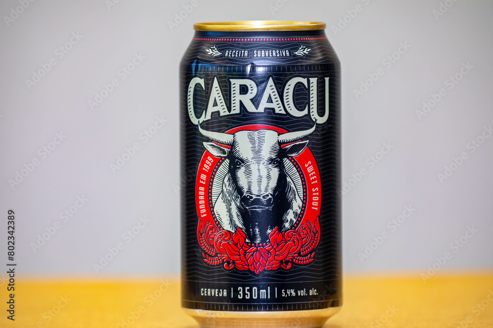Brazil, May 1, 2024: Traditional Brazilian Caracu beer. Dark beer with ...
