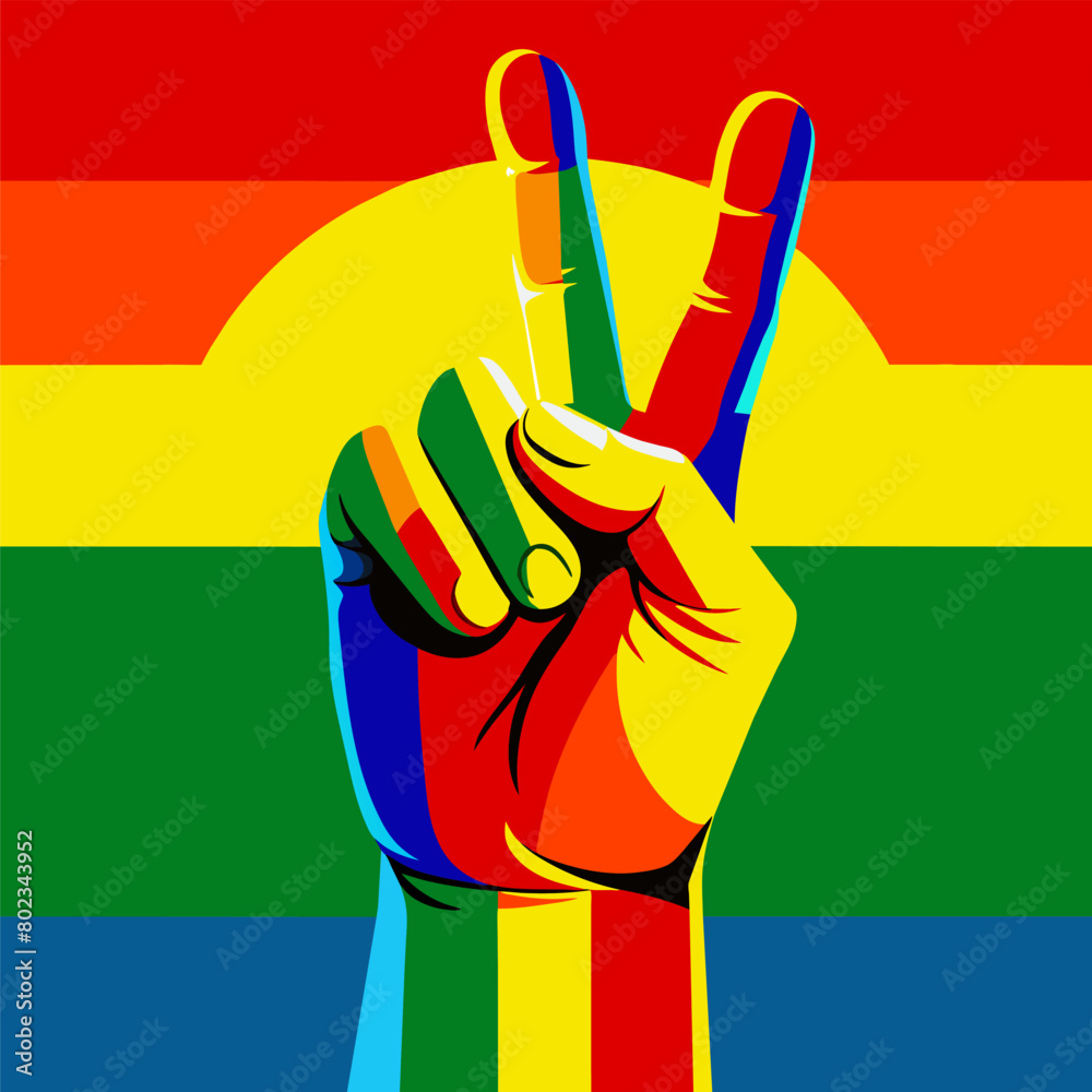 Colorful victory hand gesture as a symbol of lgbt pride, inclusion, and ...