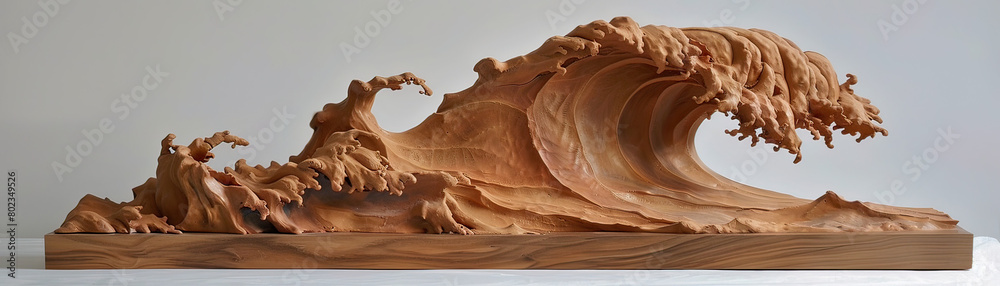 Artistic representation of marine life with clay models of a whale and ...