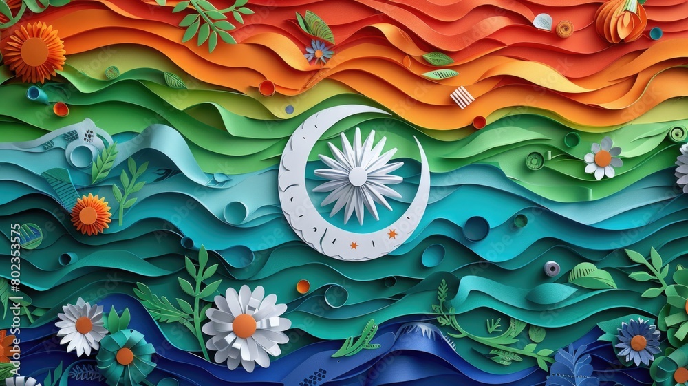 Intricate paper art featuring the Indian tricolor, with paper cutouts ...