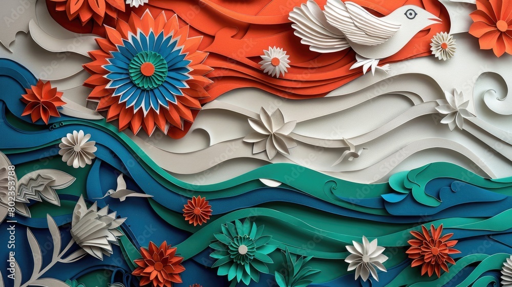 Intricate paper art featuring the Indian tricolor, with paper cutouts ...