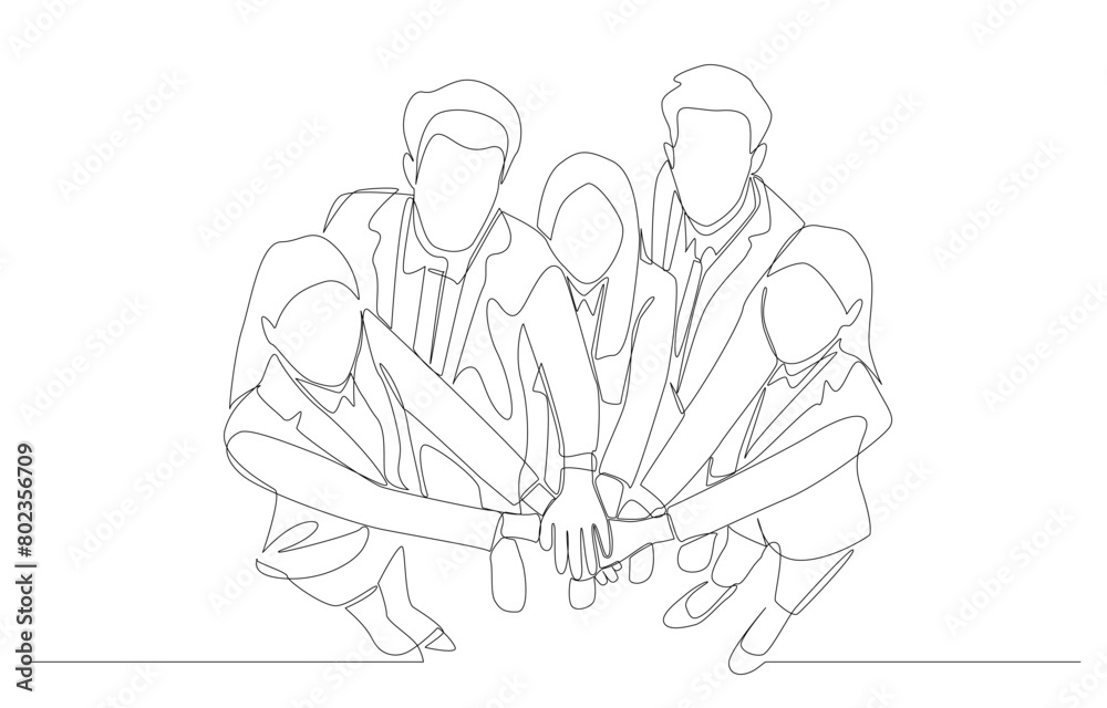 Continuous one line drawing of business people joining hands before ...