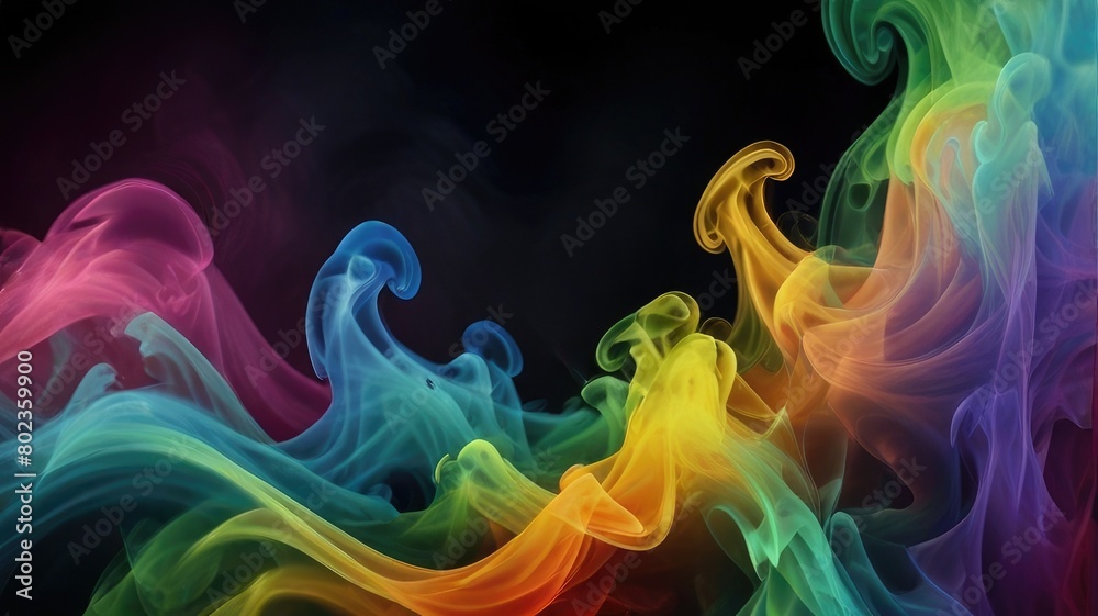 Dynamic dance of colorful smoke. Abstract waves of colored smoke ...