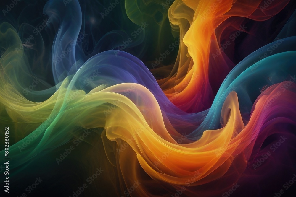 Dynamic dance of colorful smoke. Abstract waves of colored smoke ...
