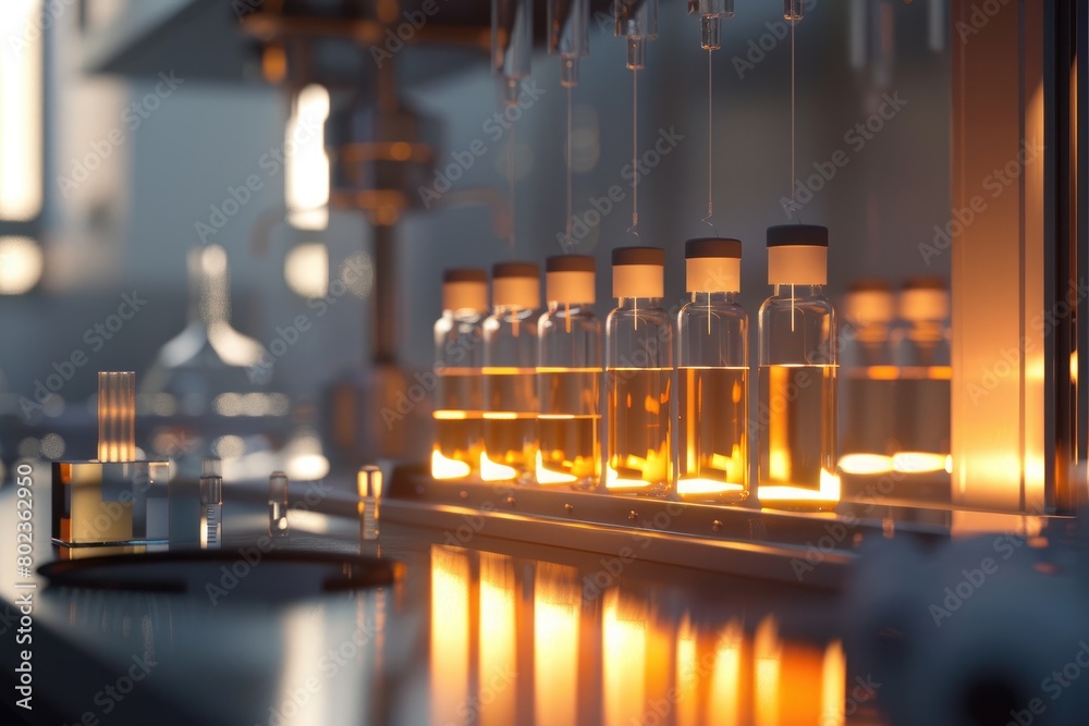 Subtle 3D depiction of a gas chromatography apparatus, sample peaks ...
