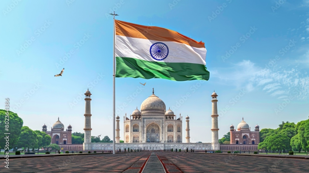 The Indian flag waving proudly over famous Indian landmarks like the ...