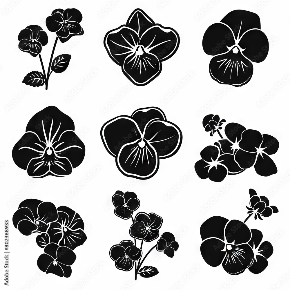 African Violets (Saintpaulia ionantha) Pot Plant Icon Set, African ...