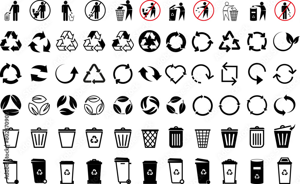 Trash can vector icon set.Bin and trash can png icons. Recycling icons ...