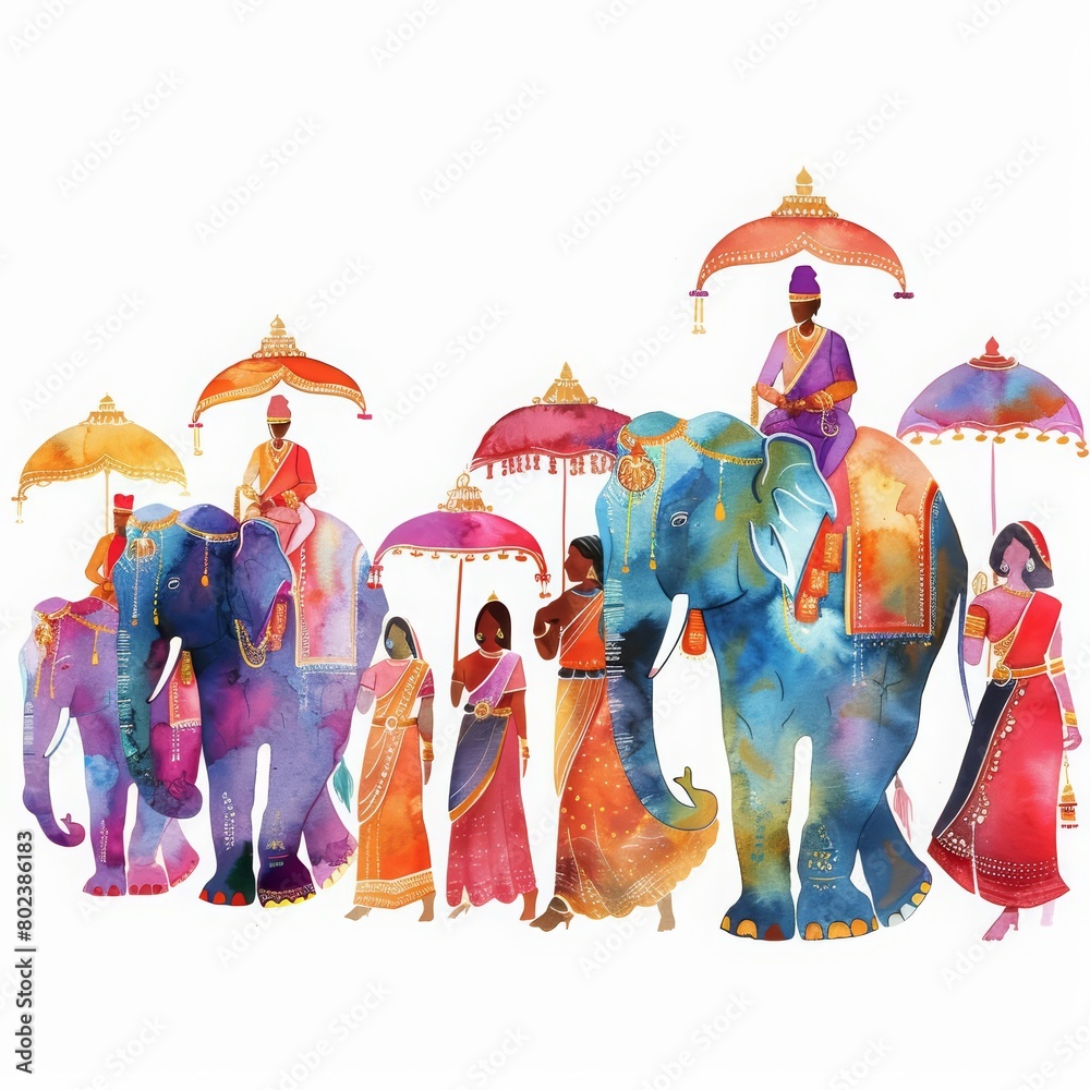 This engaging watercolor scene shows a traditional Indian wedding ...