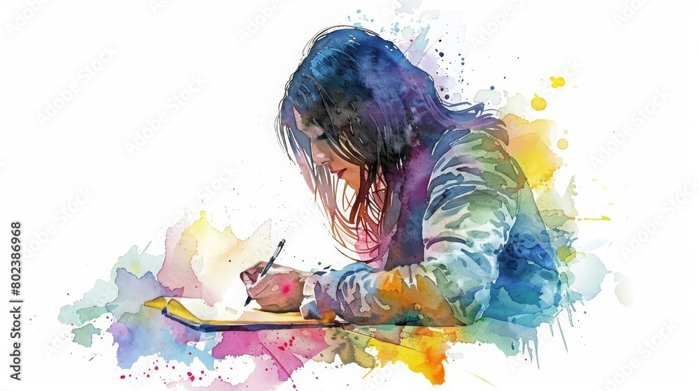 This engaging watercolor scene of a writer signing their first ...