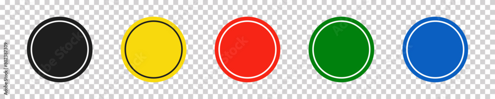 Set of round black, yellow, red, green and blue road signs. Vector ...