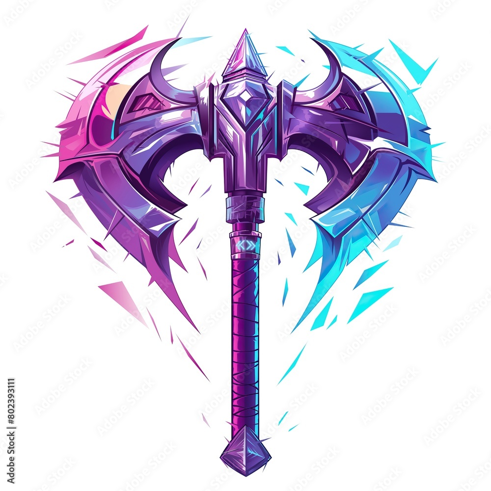 Stylish battle ax in cyberpunk style on a white background 2D logo ...