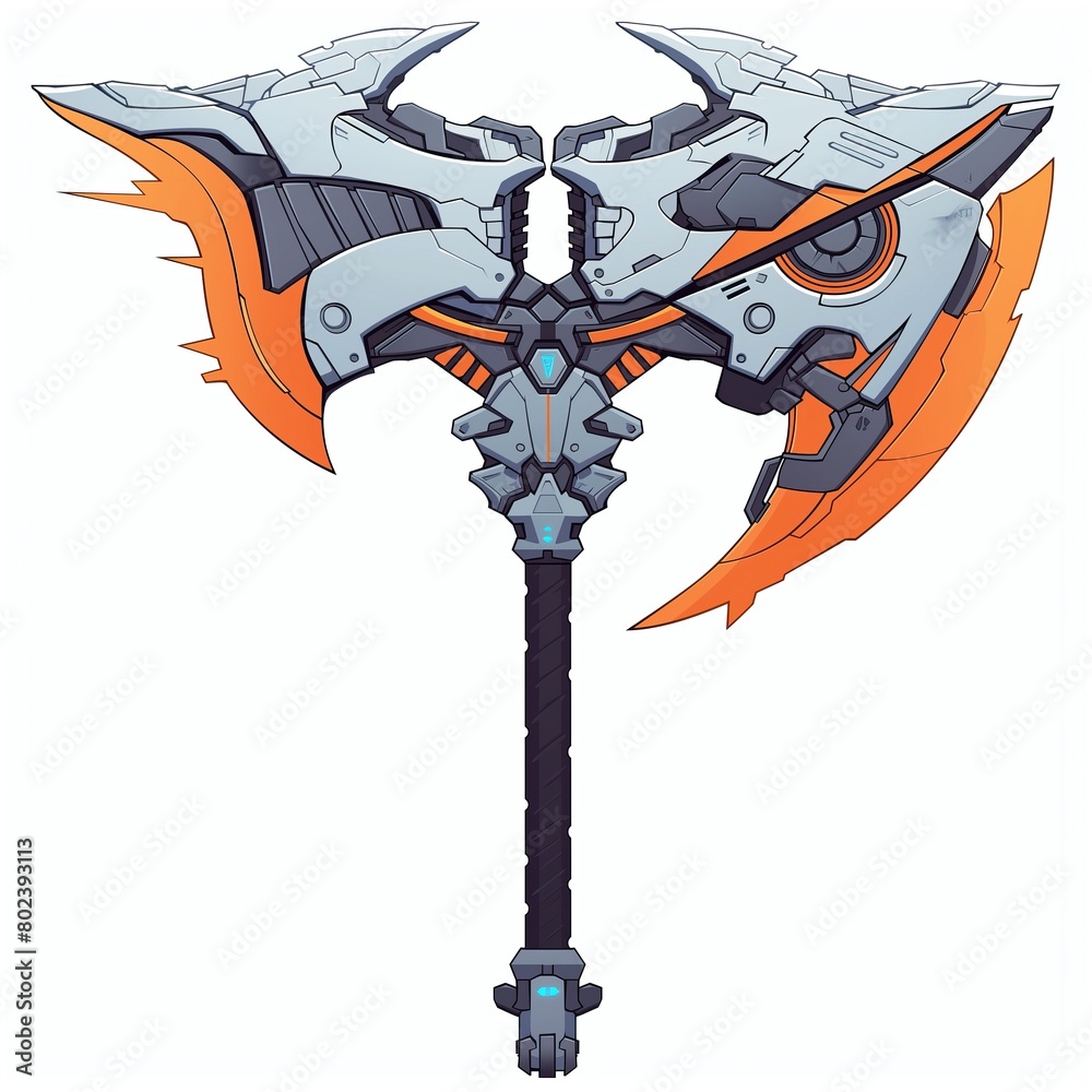 Stylish battle ax in cyberpunk style on a white background 2D logo ...
