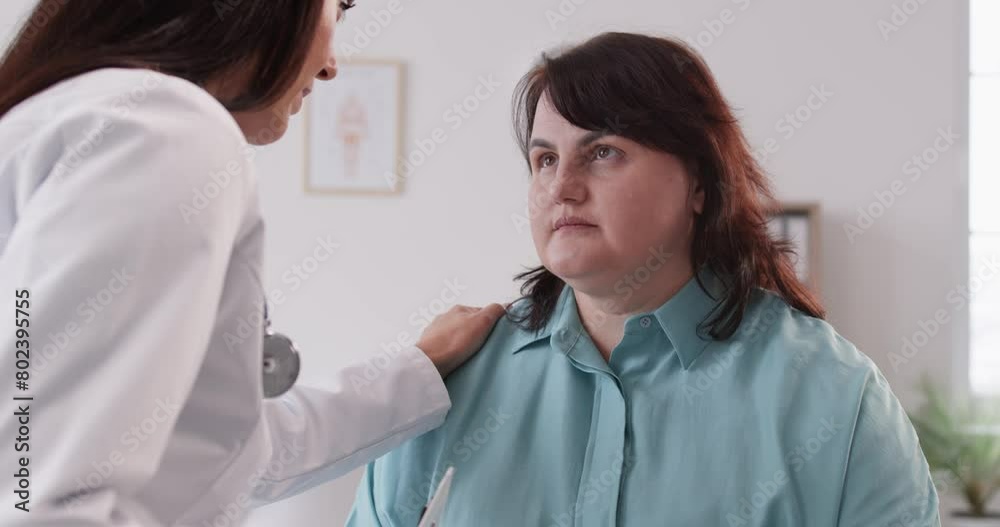 Female doctor consulting overweight lady, plump woman health care ...