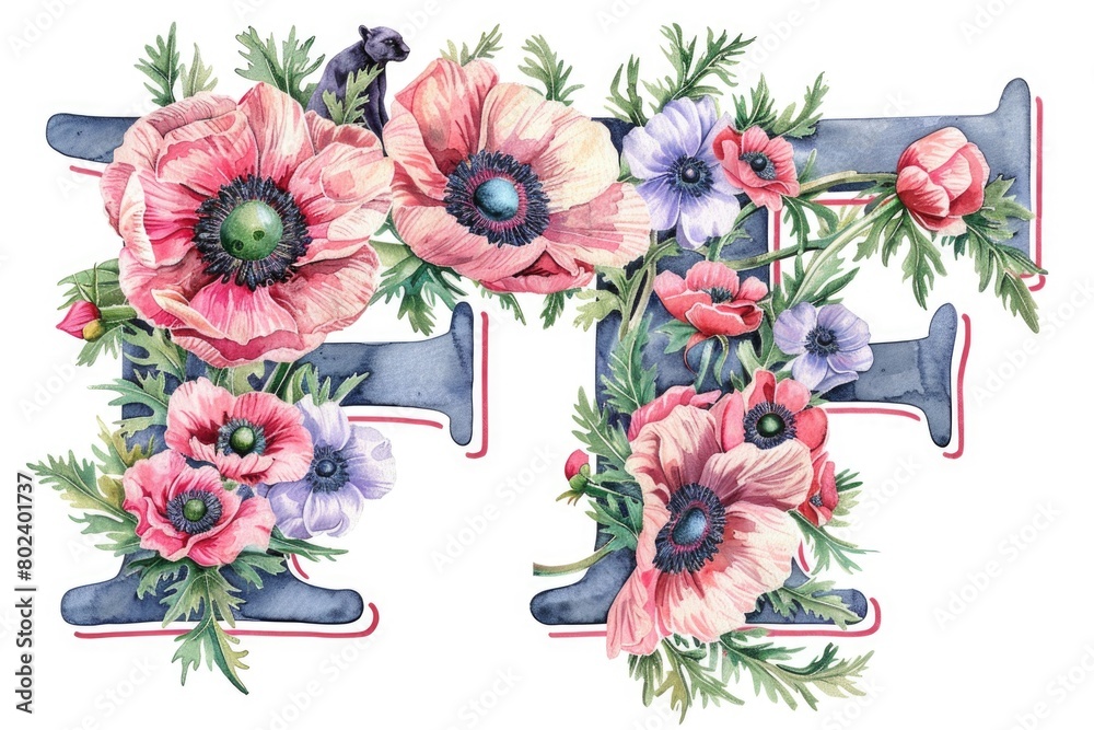 Beautiful watercolor painting of a floral letter F, perfect for various ...