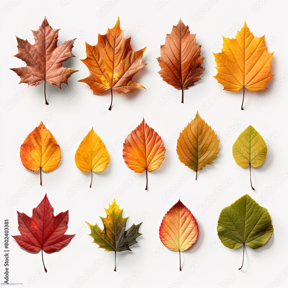 A collection of autumn leaves are shown in various stages of decay ...