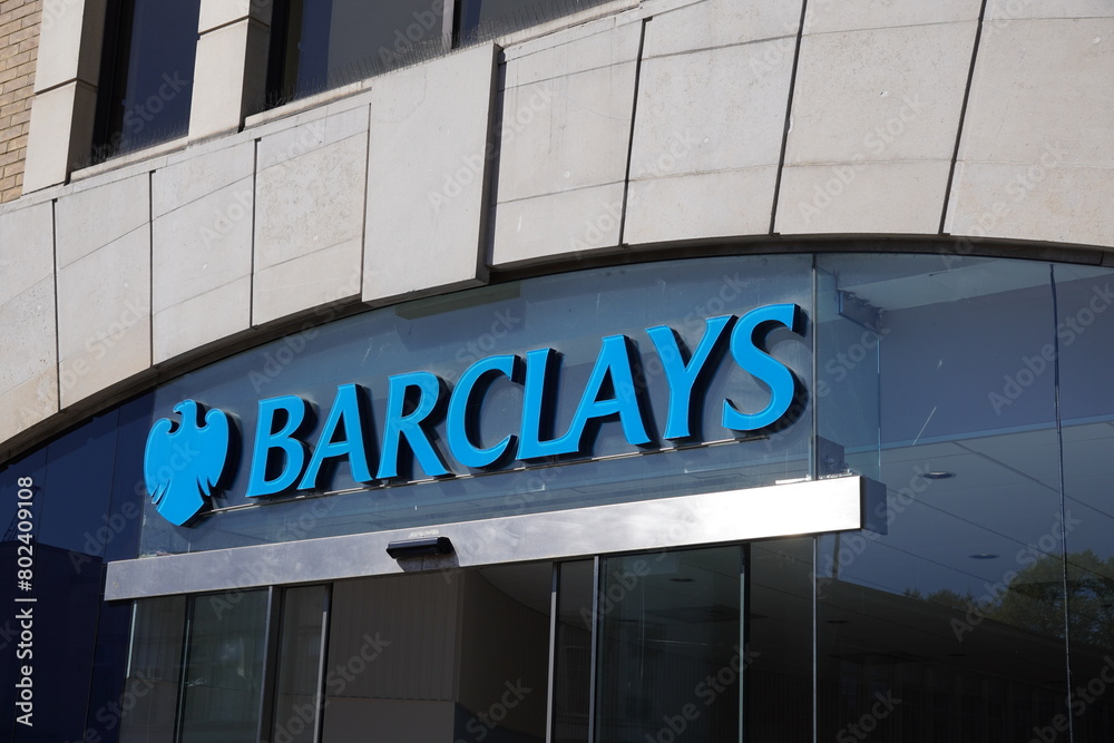 Southampton England 30 April 2024 - Barclays bank logo on sign of high ...