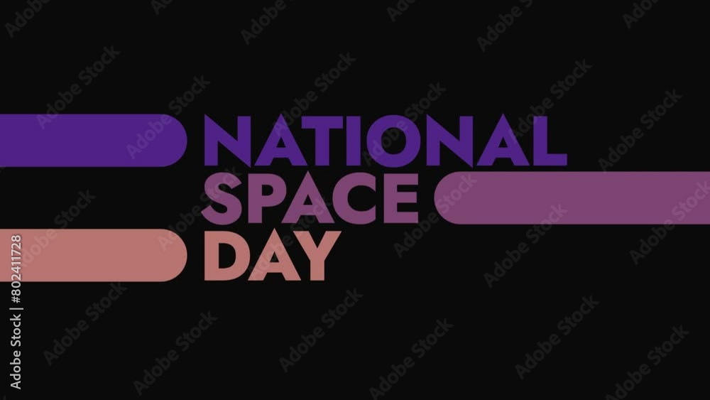 National Space Day colorful motion graphics seamlessly loopable text ...