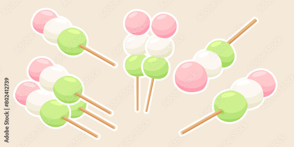 Japanese dessert dango in the form of three balls on a stick. Vector ...