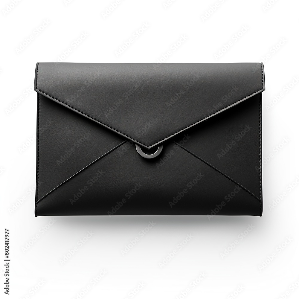 Black colour envelope front side top view isolated on a white ...