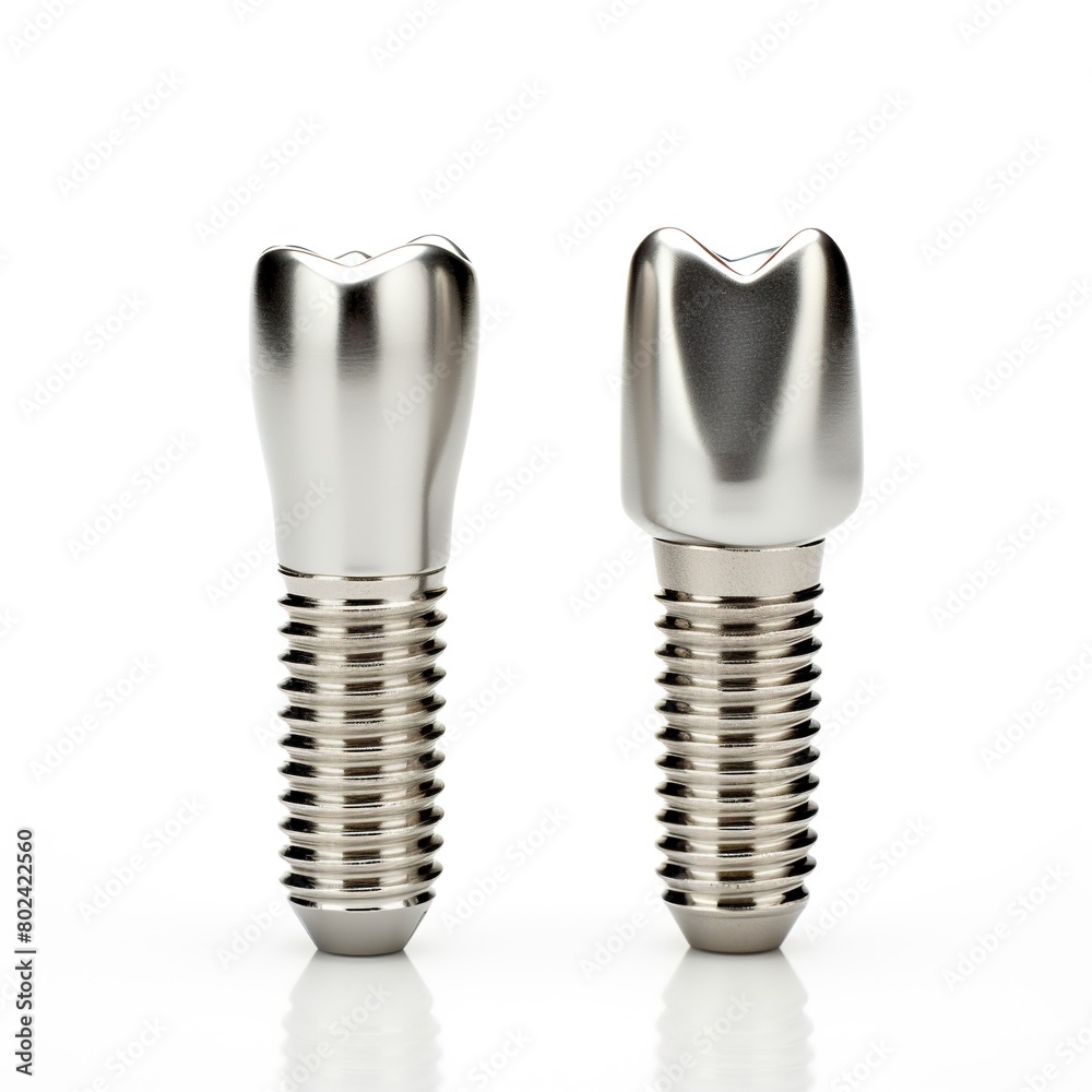 Dental implant models of molar teeth top view isolated on white ...