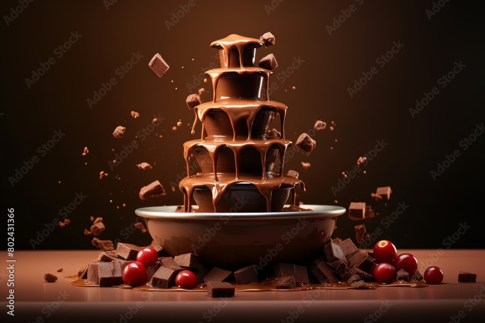 Beautiful chocolate fountain with fruits. banquet, celebration ...