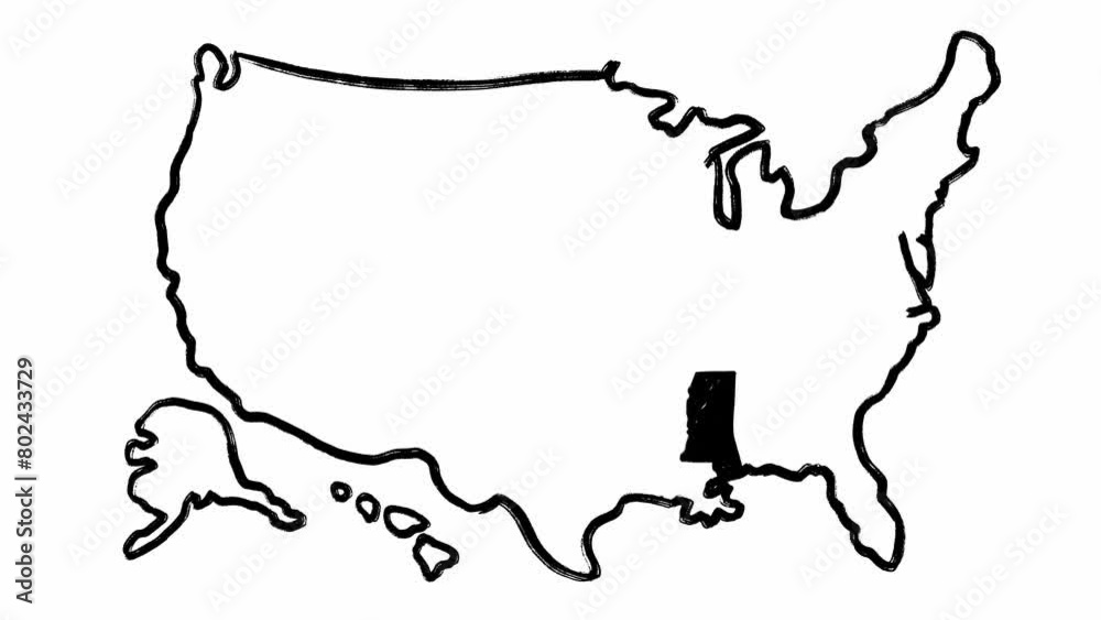 Scribble animated poster with black and white map of the USA and ...