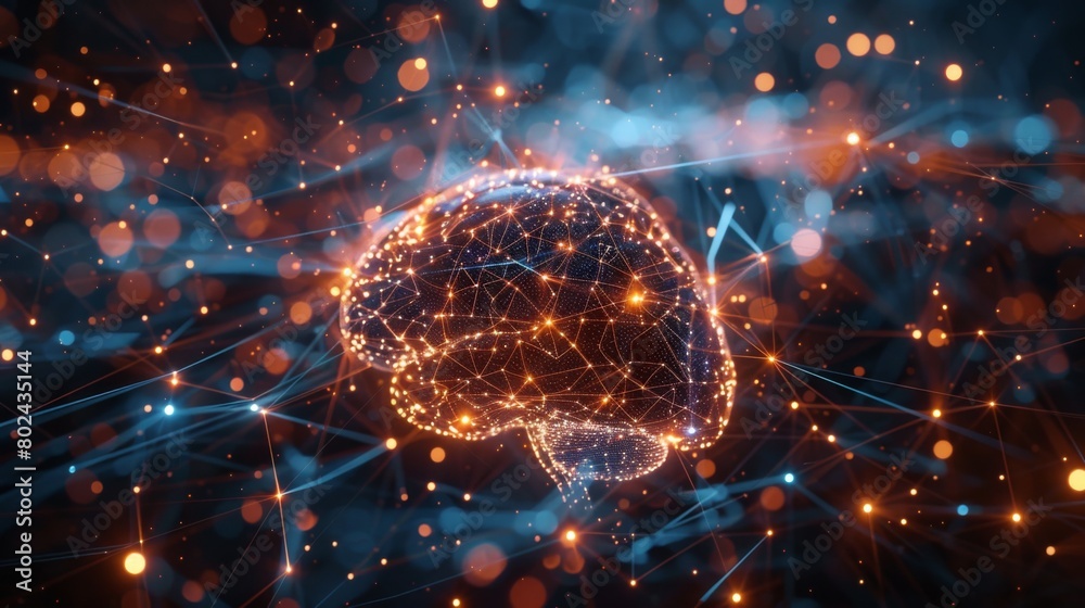 3D rendering image illustrating the network of connections between ...