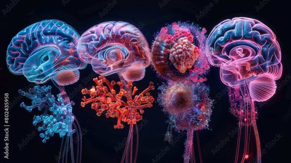 3D rendering image showcasing different brain imaging techniques such ...