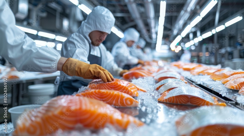 workers conducting thorough quality control checks on frozen seafood ...