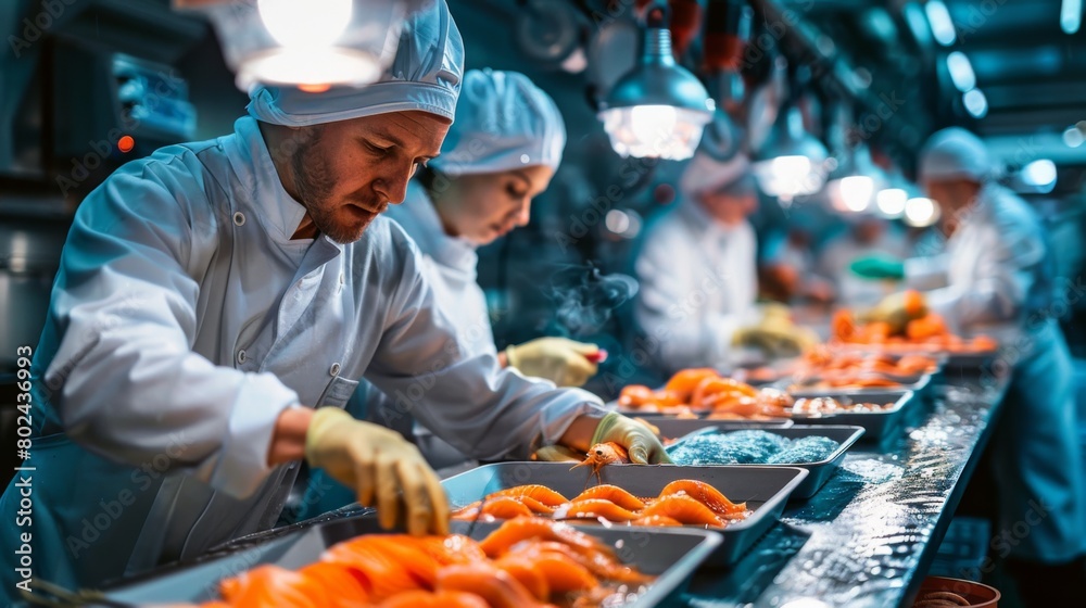 workers conducting thorough quality control checks on frozen seafood ...