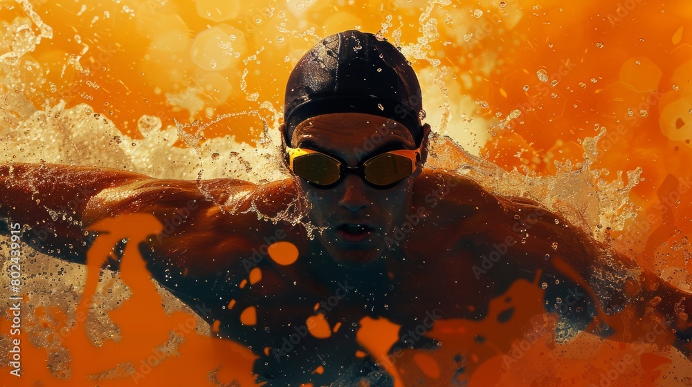 Dynamic Male Swimmer in Action, Merging Athleticism with Artistic Color ...