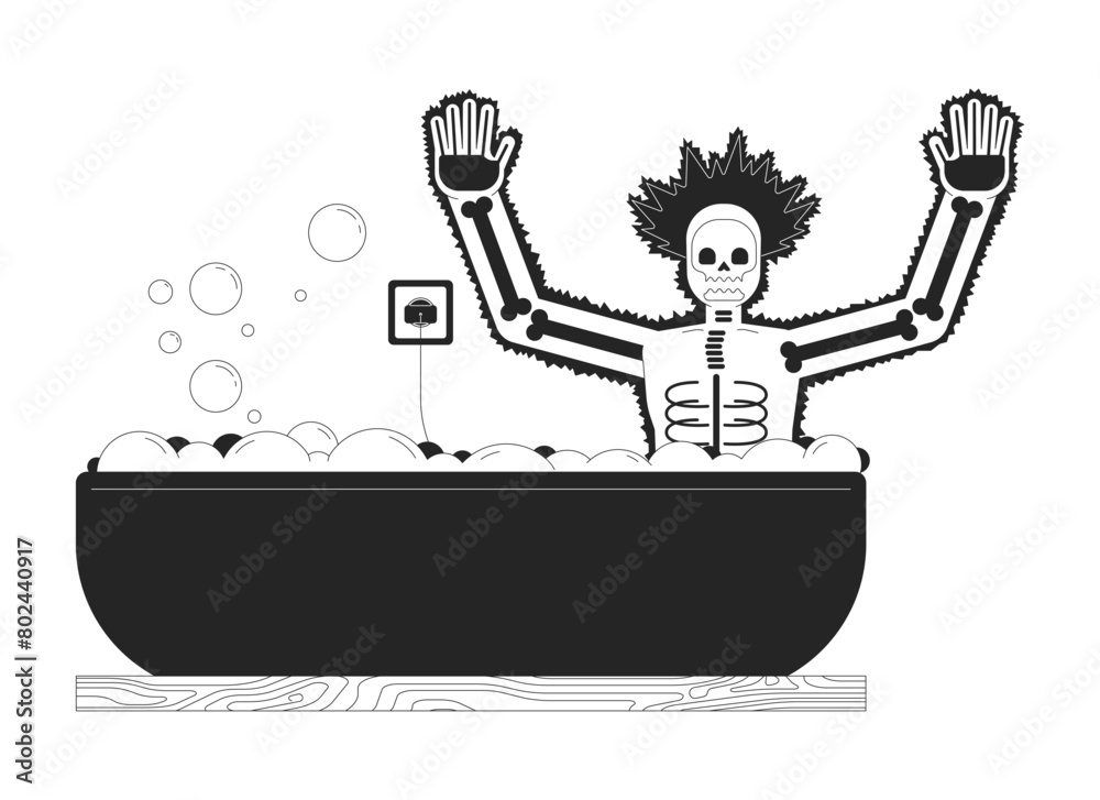 Victim of electrocution in bathroom black and white 2D line cartoon ...