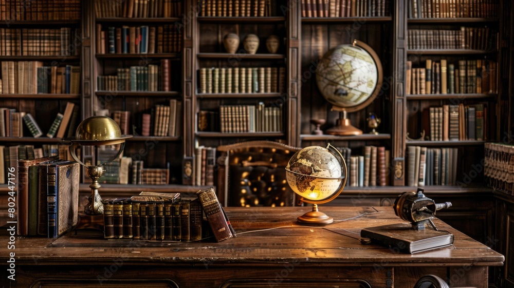 elegant vintage library filled with ancient astrology books, leather ...