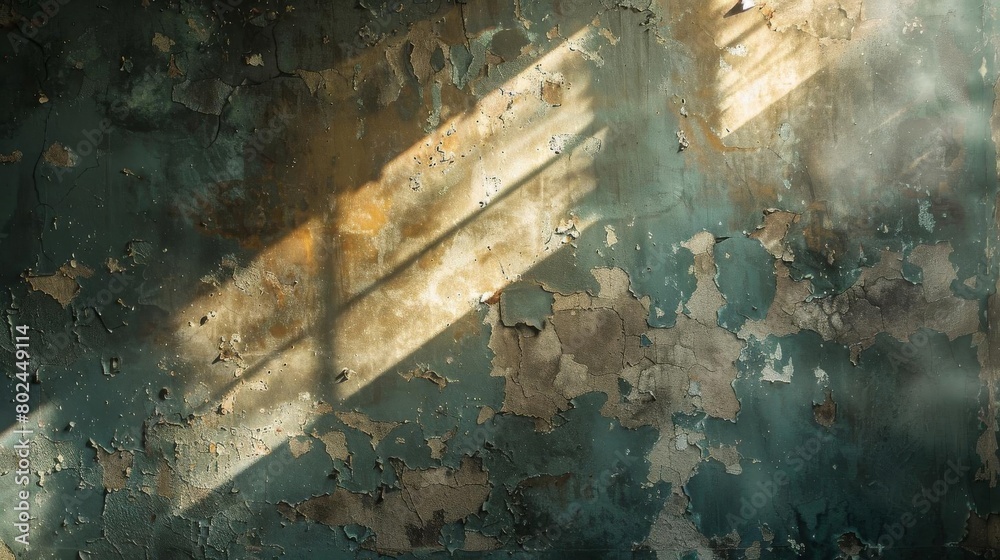 Waterdamaged wallpaper on an old wall, creating a mysterious setting ...