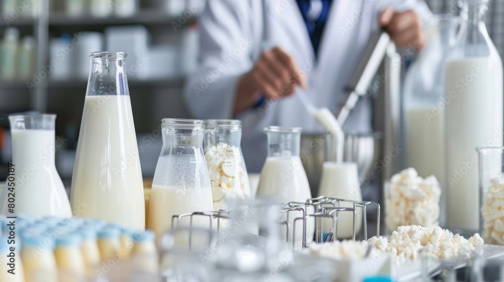 Food scientist testing milk samples of dairy products in the laboratory ...