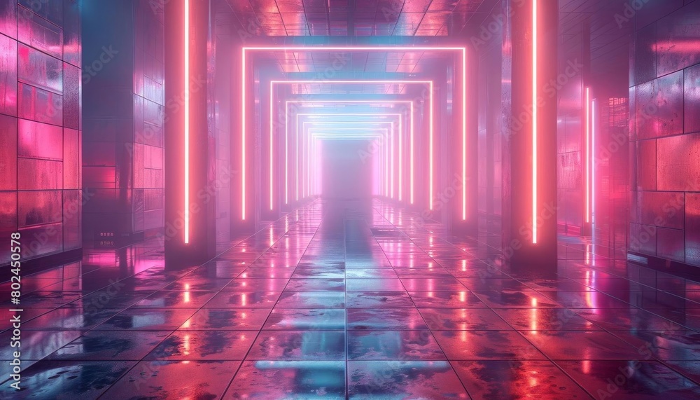 Neon grid landscape in a virtual environment, ideal for graphics design ...