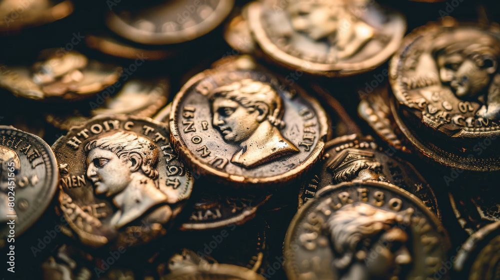 Ancient Greek Roman bronze or copper coins, pile of old money for ...