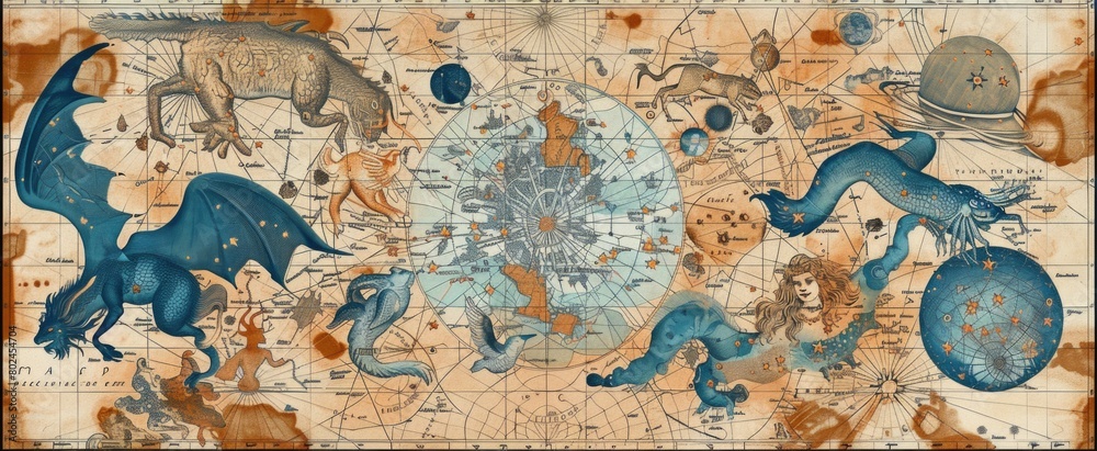 Vintage-inspired illustrations of zodiac constellations, styled as old ... Vintage-inspired illustrations of zodiac constellations, styled as old ...