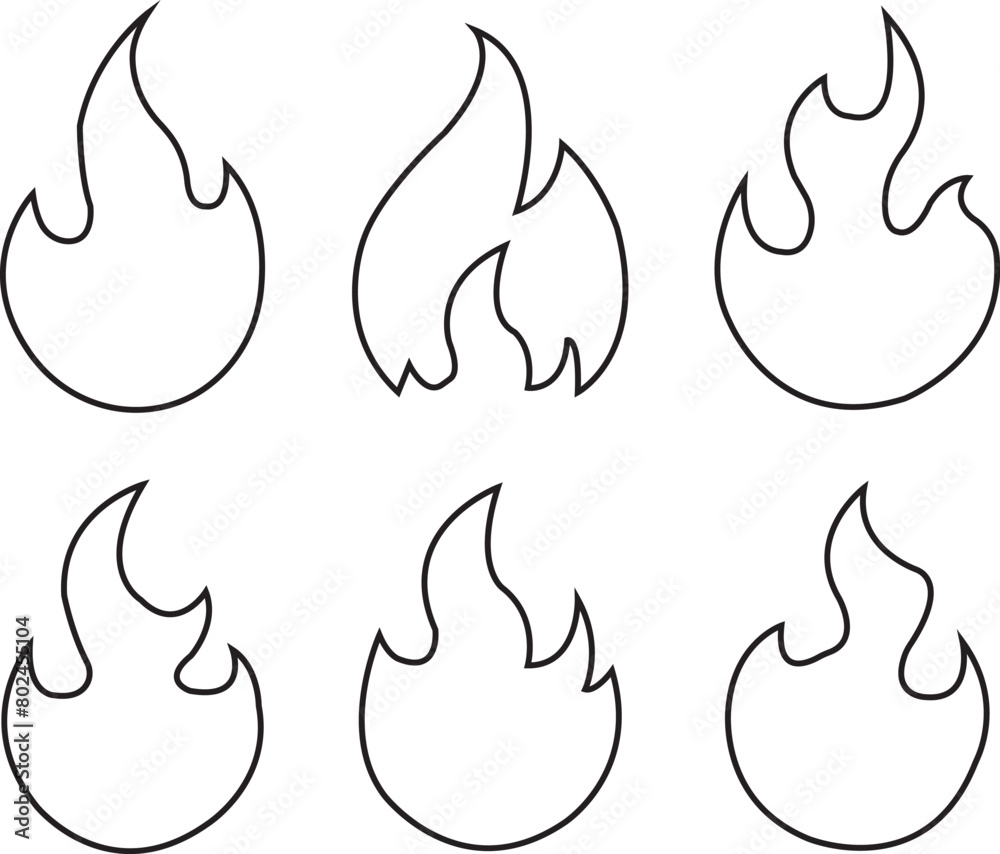 Fire icon collection . Fire flame symbol. Bonfire silhouette logotype ...
