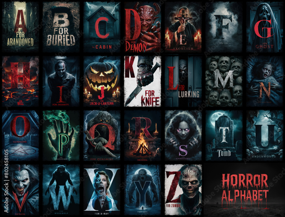Horror Halloween Themed Alphabet from A to Z. Creative A to Z creepy ...