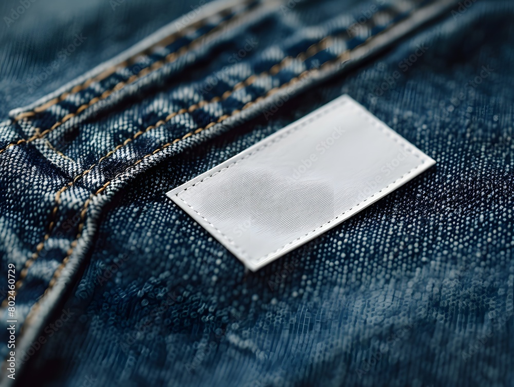 Laundry Care Label Blank White Tag on Jeans Close-Up Mockup Stock ...